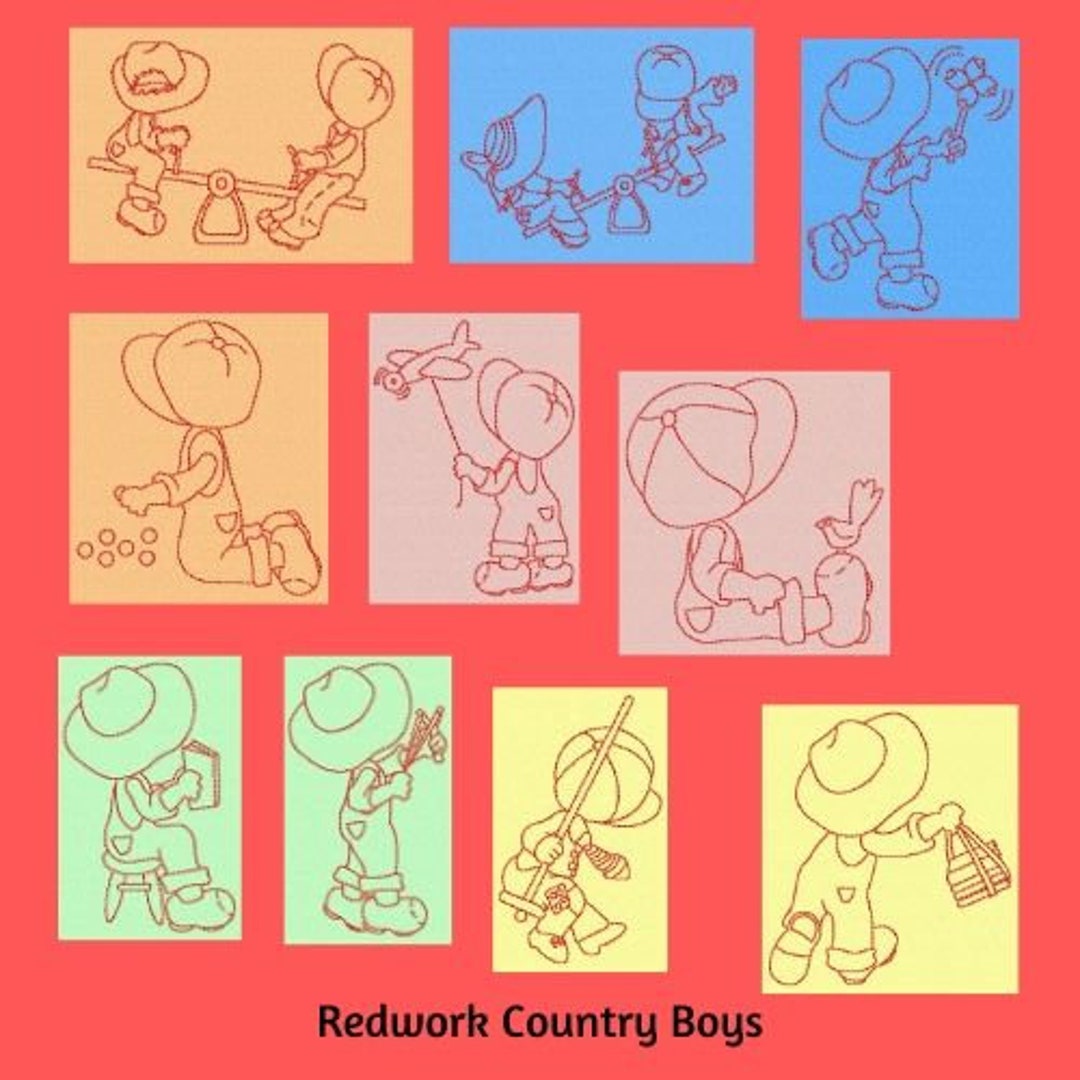 Instant Download Machine Embroidery, Redwork Country Boys Embroidery ...