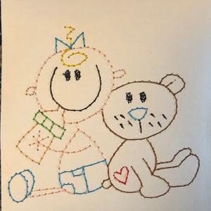 DIY Machine Embroidery Card Design, Baby and Teddy Bear Card Embroidery ...
