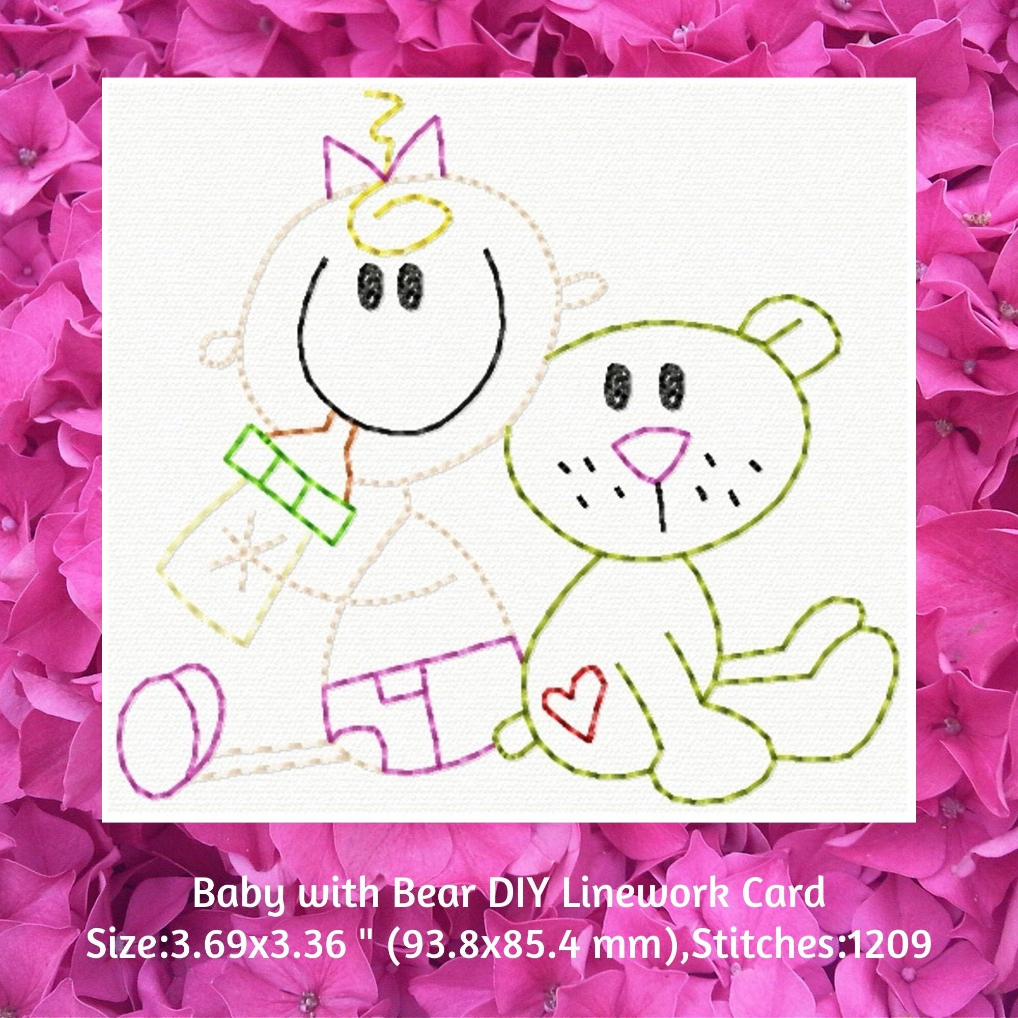 DIY Machine Embroidery Card Design / Baby and Teddy Bear Card | Etsy