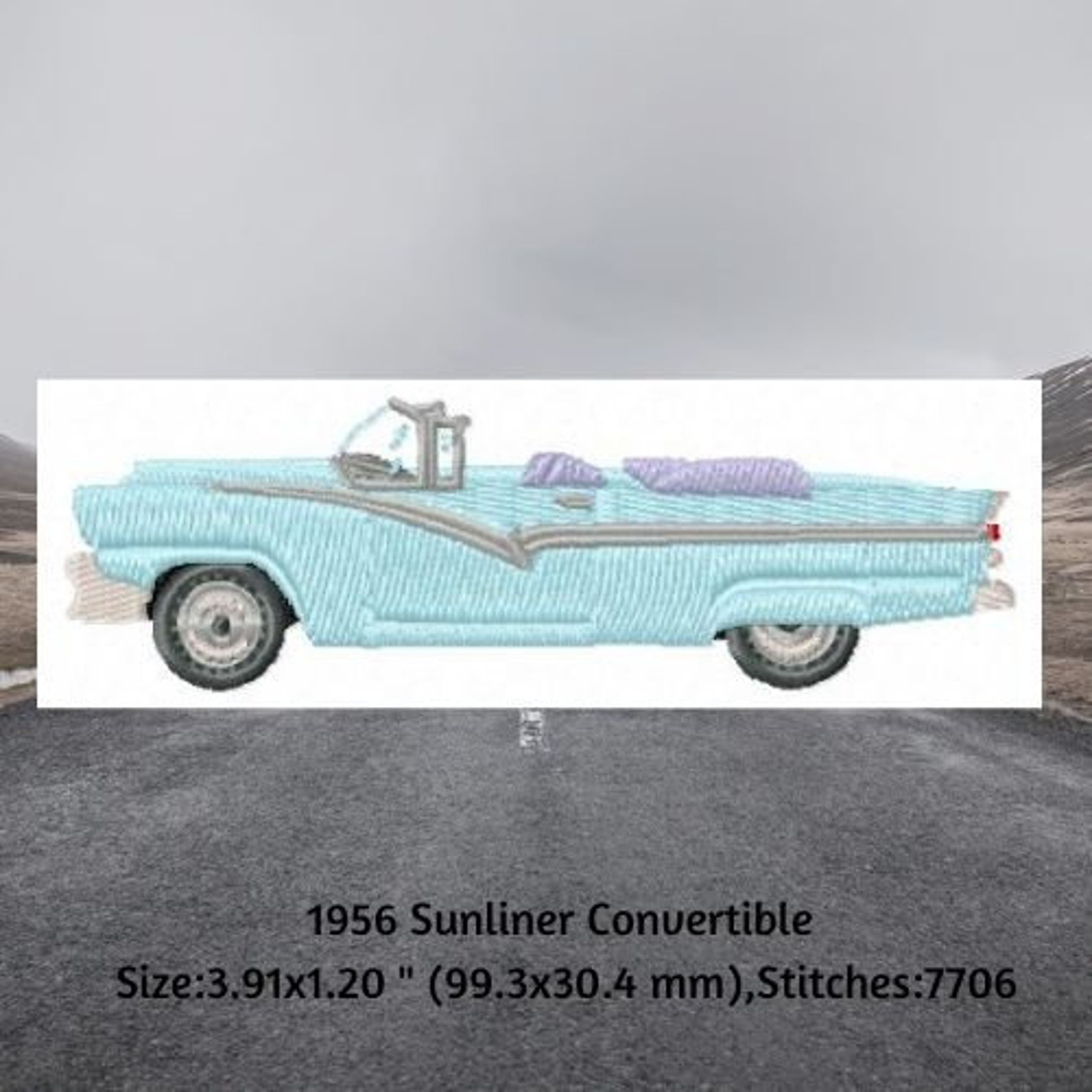 Retro Machine Embroidery, 1956 Convertible Embroidery Design, Route 66 ...