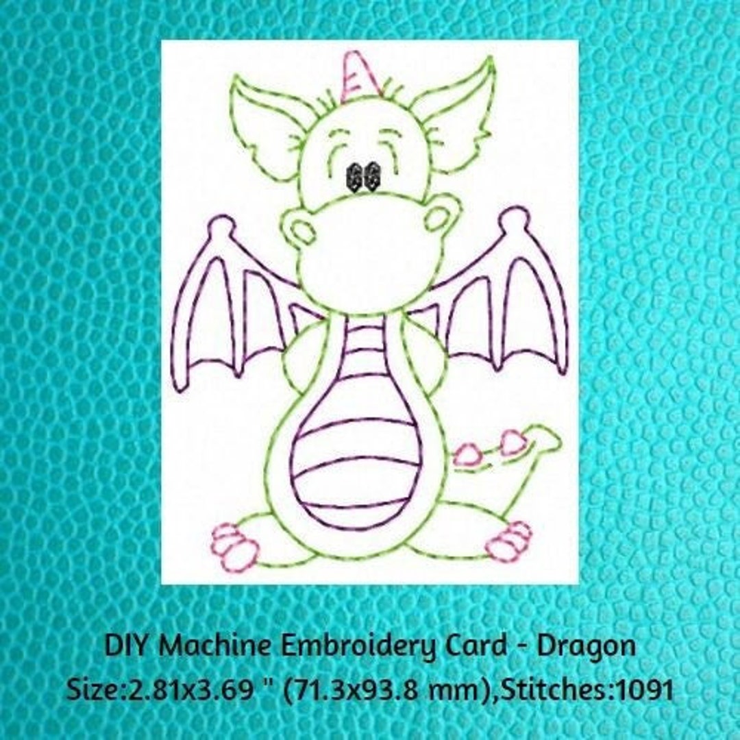 DIY Machine Embroidery Card Design, Dragon Embroidery Design, Instant ...