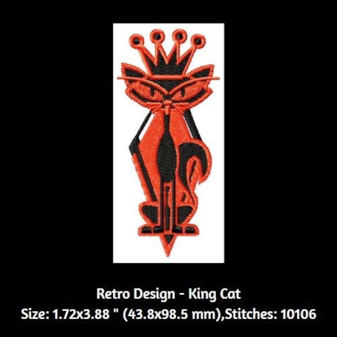 Retro Machine Embroidery, King Cat Embroidery Design, Vintage Cat ...