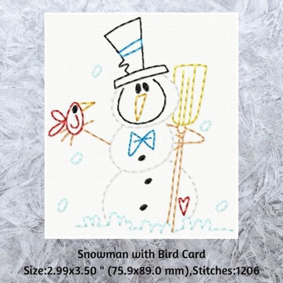 DIY Machine Embroidery Card Design, Snowman Embroidery Design ...