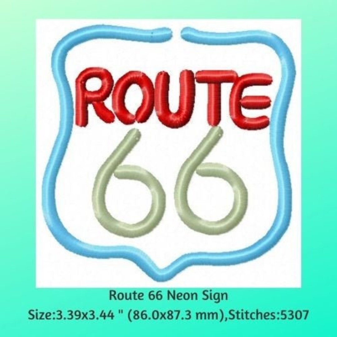 Retro Machine Embroidery, Neon Route 66 Embroidery Design, Get Your ...