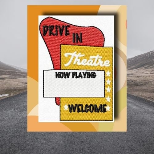 Retro Machine Embroidery, 50s Movie Theater Sign Embroidery Design ...