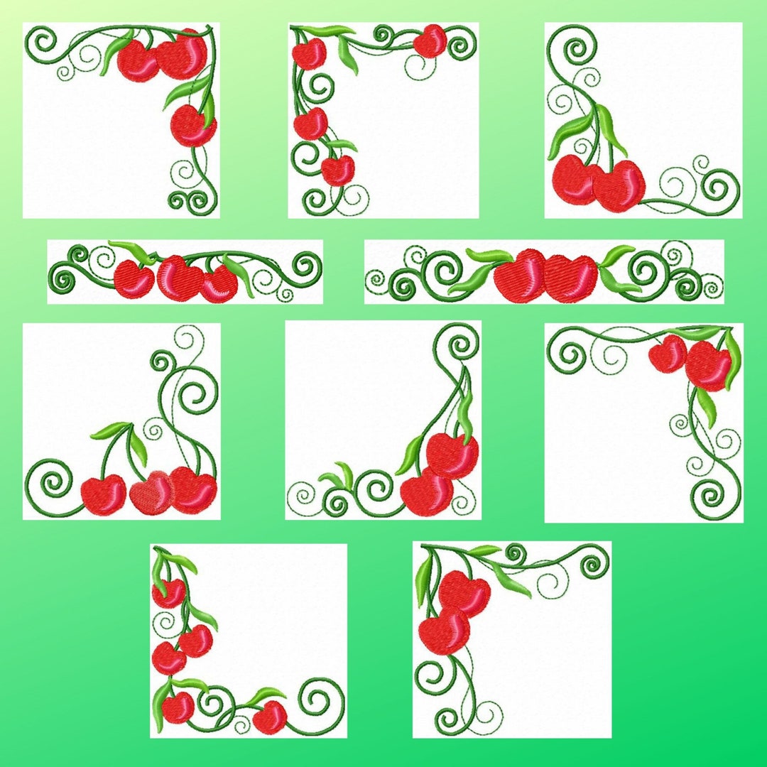 Machine Embroidery, Cherry Borders Embroidery Designs, Instant Download ...