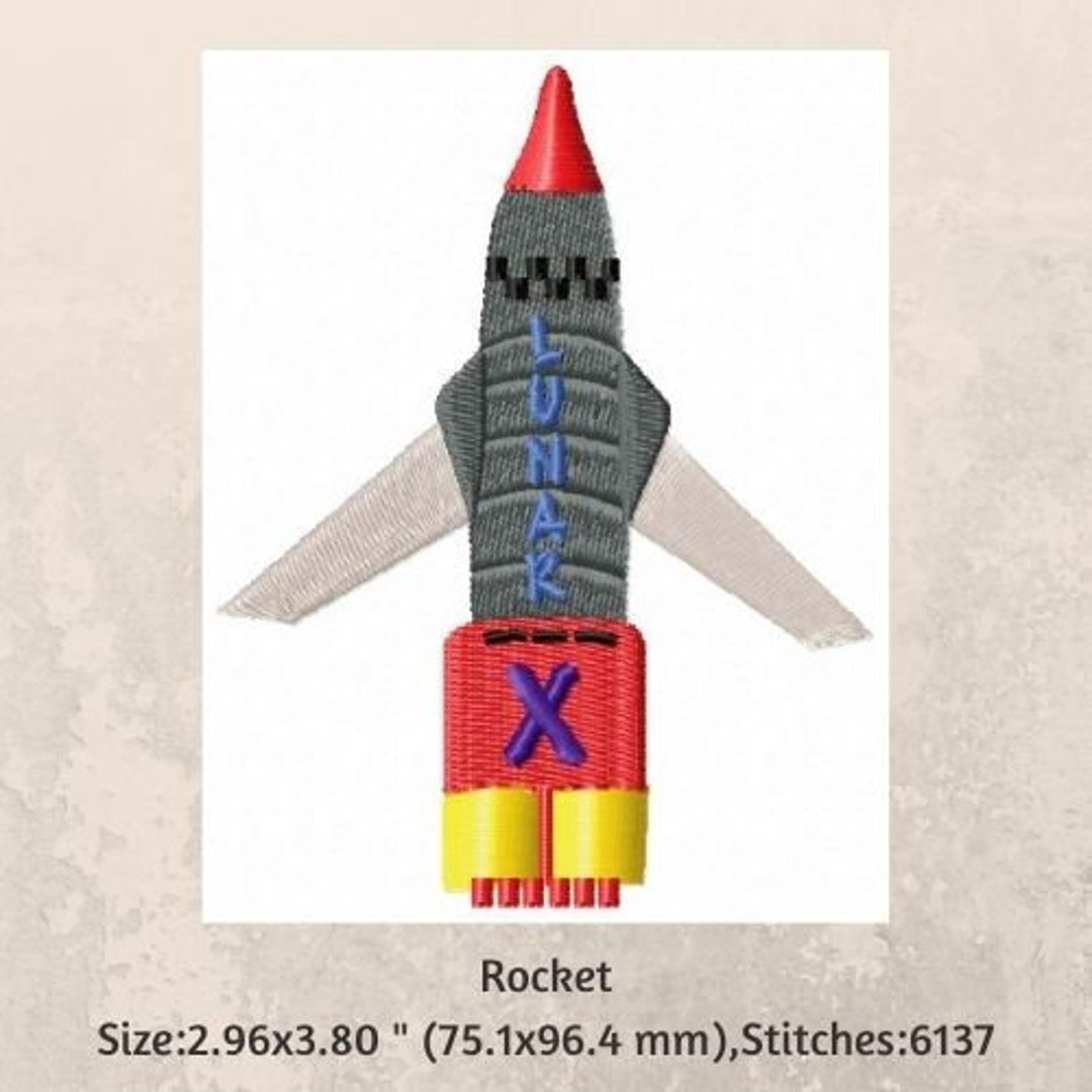 Retro Machine Embroidery, Vintage Toy Rocket Embroidery Design, 50's ...