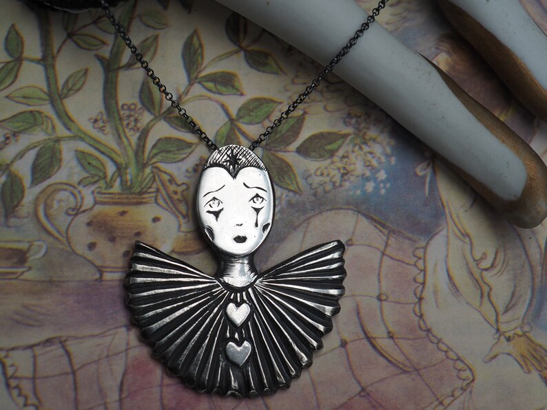 Pierrot Sterling Silver Necklace. Sad Clown Pendant. Handcrafted ...