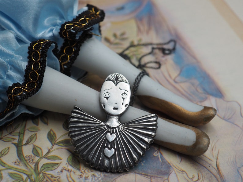 Pierrot Sterling Silver Necklace / Sad Clown Hand Carved | Etsy