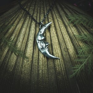 Crying Moon Necklace, Sad Mr Moon Sterling Silver Pendant. Celestial ...