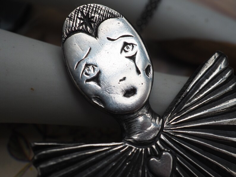 Pierrot Sterling Silver Necklace. Sad Clown Pendant. Handcrafted ...