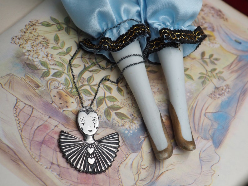 Pierrot Sterling Silver Necklace. Sad Clown Pendant. Handcrafted ...