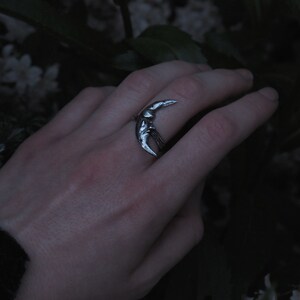 Crescent Moon Sterling Silver Ring, Sleeping Sad Mr Moon Face Ring ...