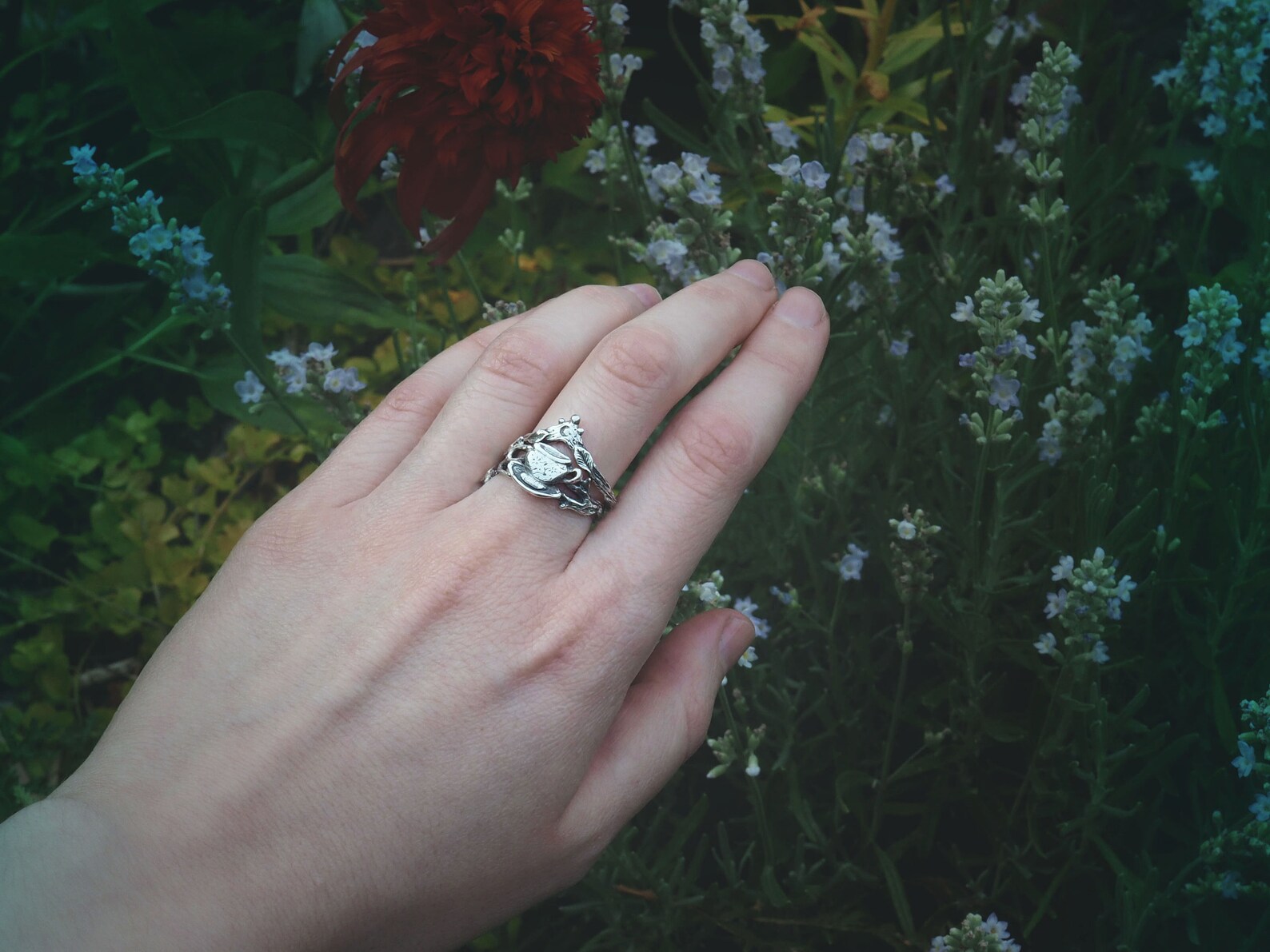 Gloomy Garden Party Ring Set, Floral Sterling Silver Nature Inspired ...
