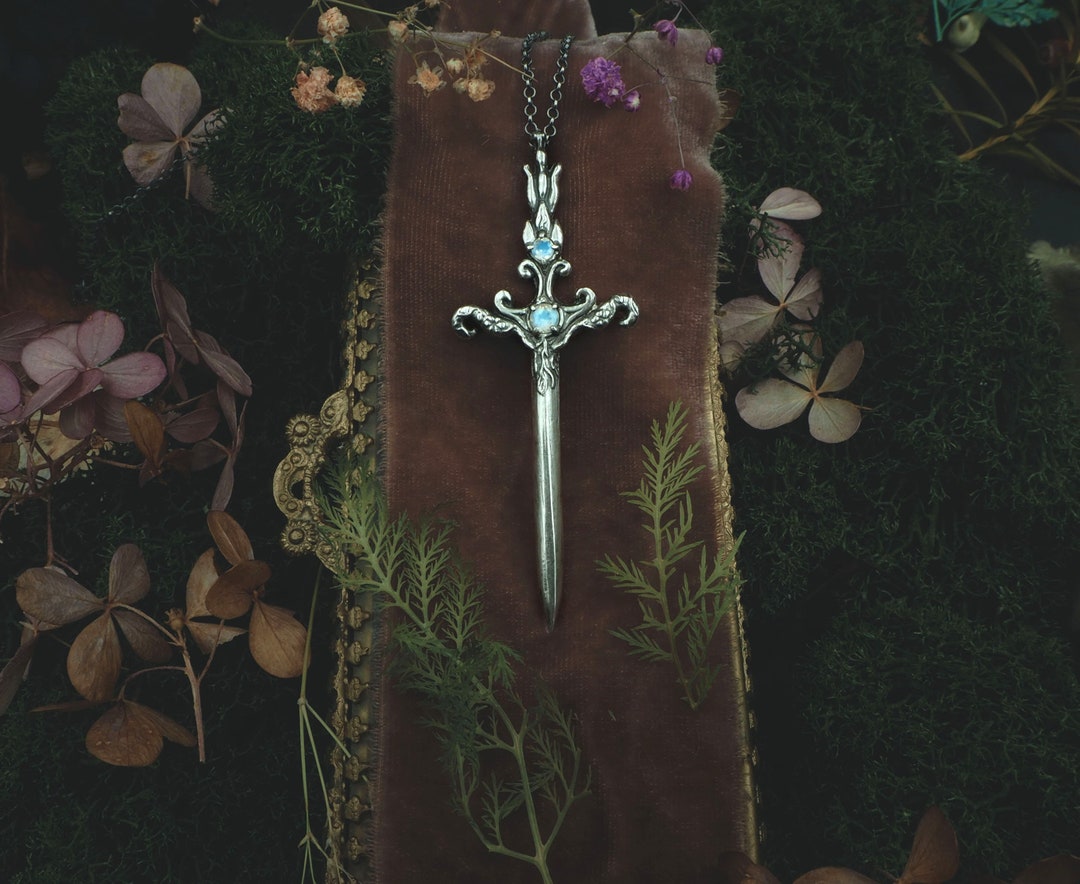 Magic Sword Necklace With Gemstones. Sterling Silver Statement Dagger ...