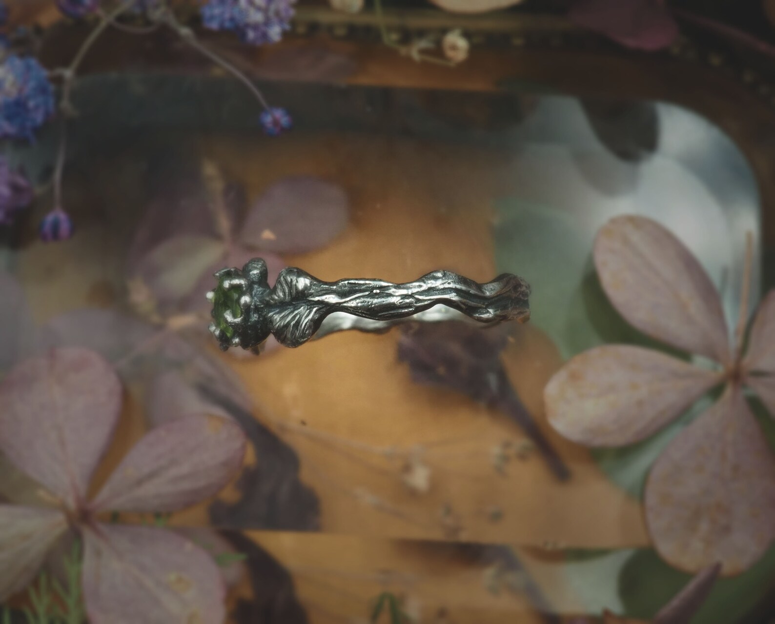 Ivy Leaf Botanical Ring With Gemstone, Sterling Silver Nature Inspired ...