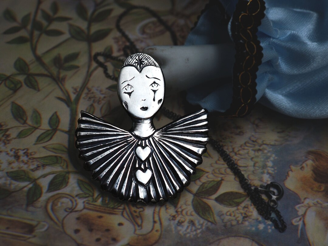 Pierrot Sterling Silver Necklace. Sad Clown Pendant. Handcrafted ...