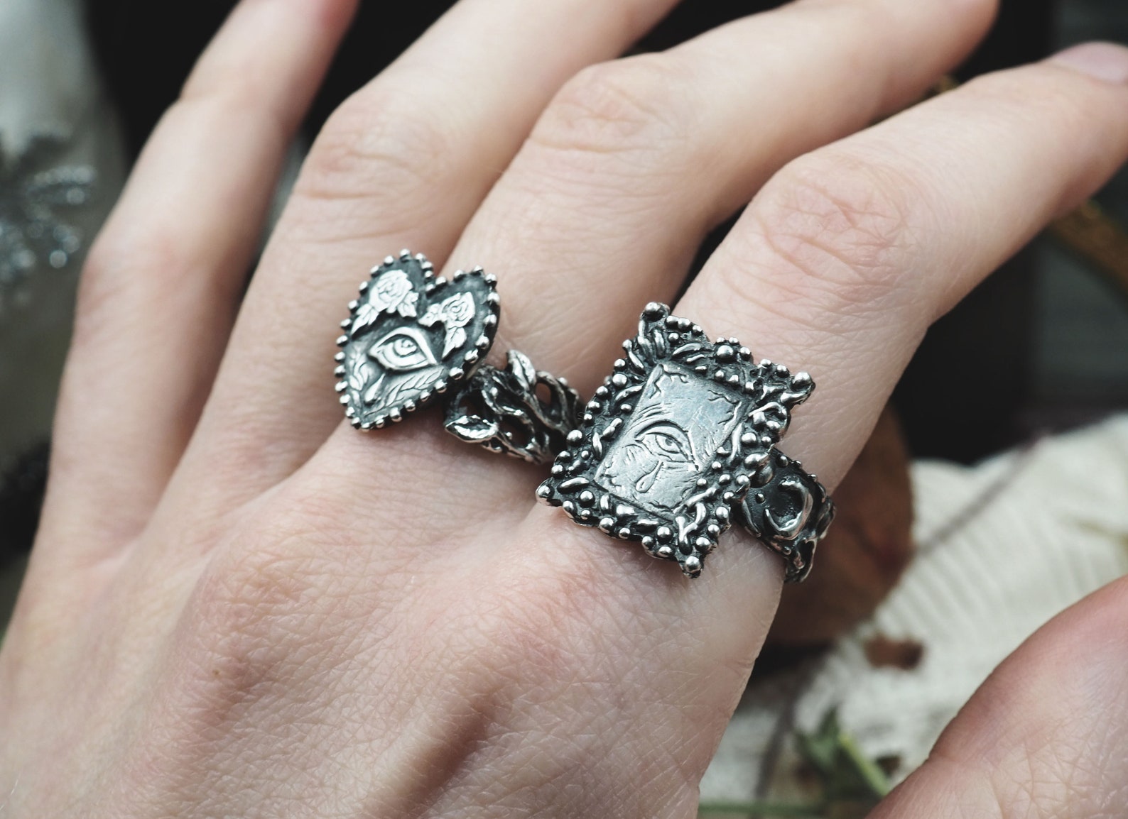 Crying Eye Sterling Silver Ring. Heart Shaped Ring With Roses ...