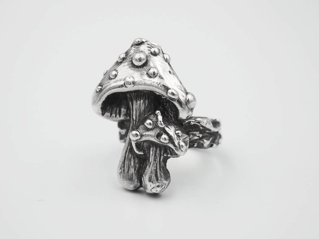 Sterling Silver Mushroom Ring. Toadstool Botanical Jewelry, Hand Carved ...