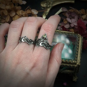 Woodland Diadem Ring With Crescent Moon, Sterling Silver Forest Crown ...