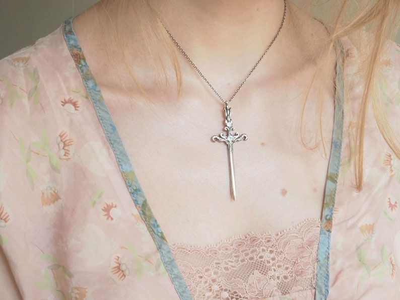 Magic Sword Necklace With Gemstones. Sterling Silver Statement Dagger ...