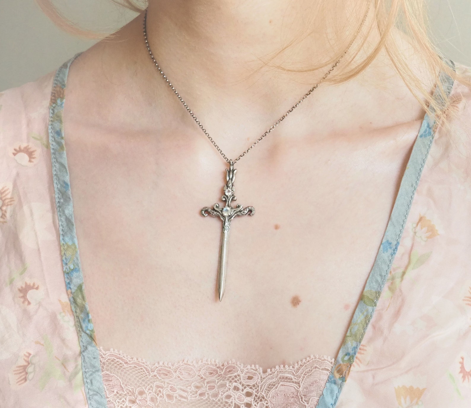 Magic Sword Necklace With Gemstones. Sterling Silver Statement Dagger ...
