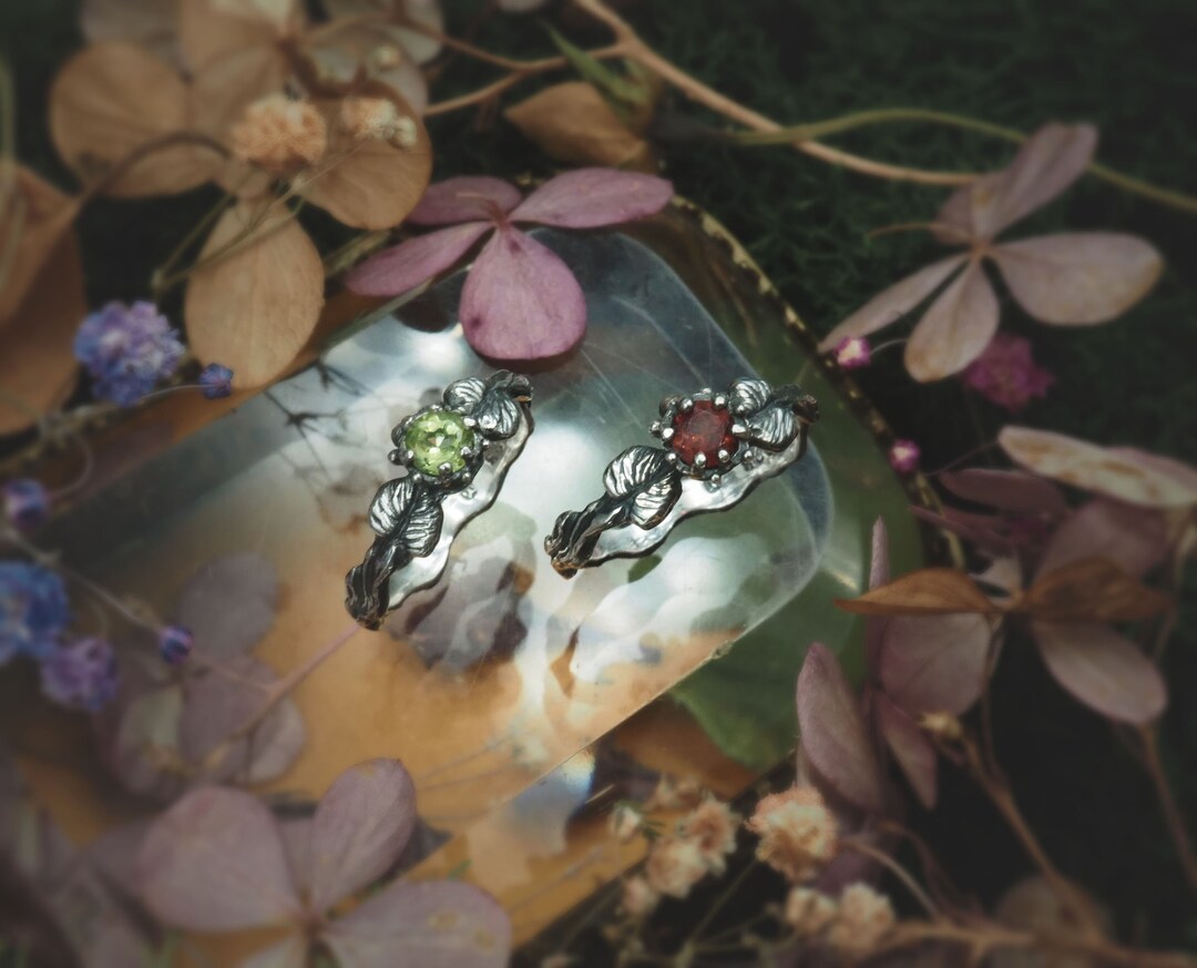 Ivy Leaf Botanical Ring With Gemstone, Sterling Silver Nature Inspired ...