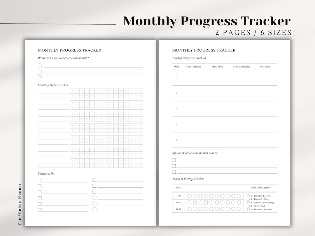 Monthly Progress Tracker: Habit, Mood, Goals (printable PDF) - Etsy