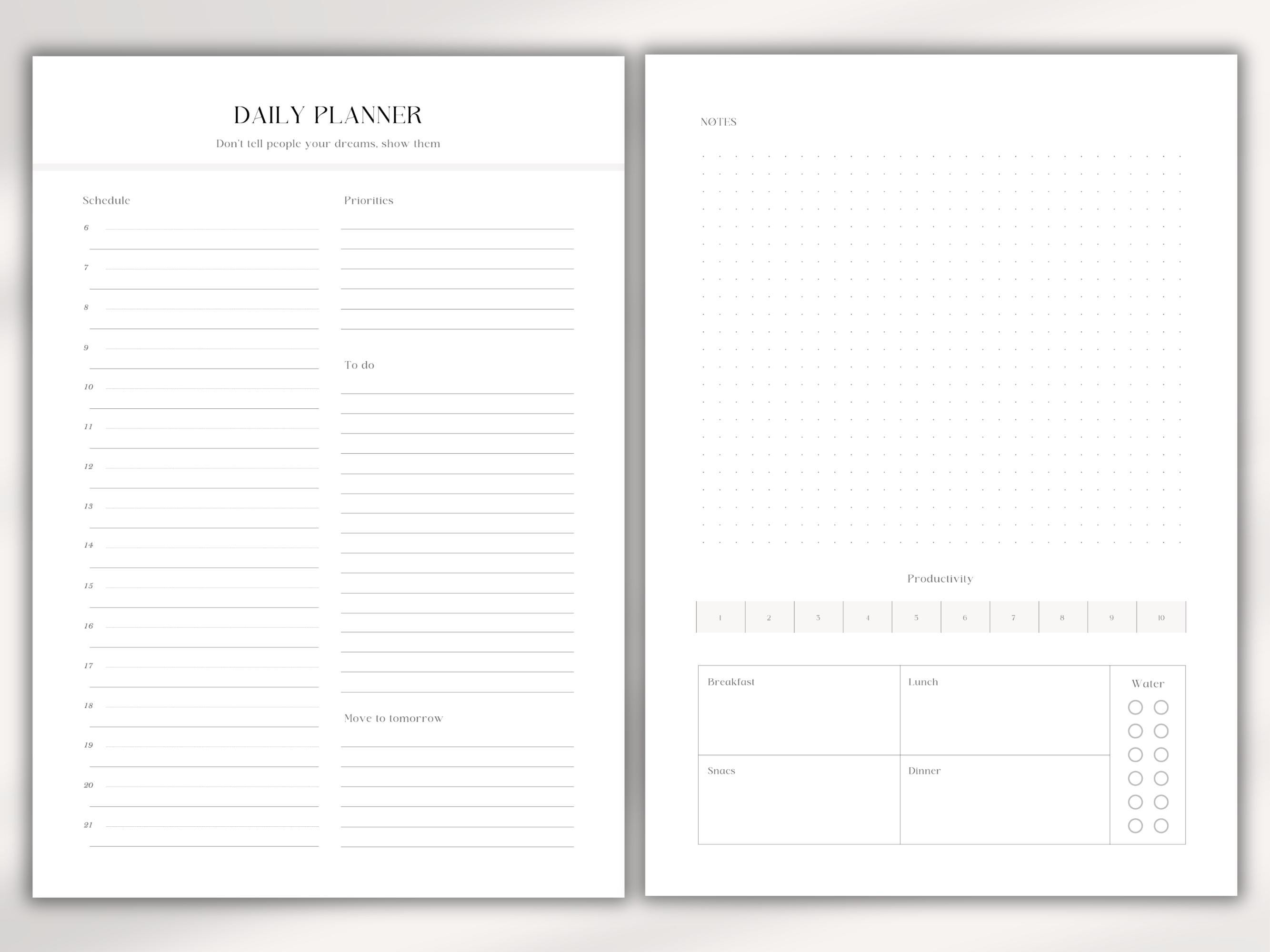 Printable Daily Planner – 2 Page Layout, Daily Planner Printable, 2 ...