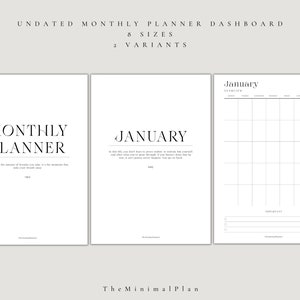 Undated Monthly Calendar, Printable Planner, Dashboard Planner, Inserts ...