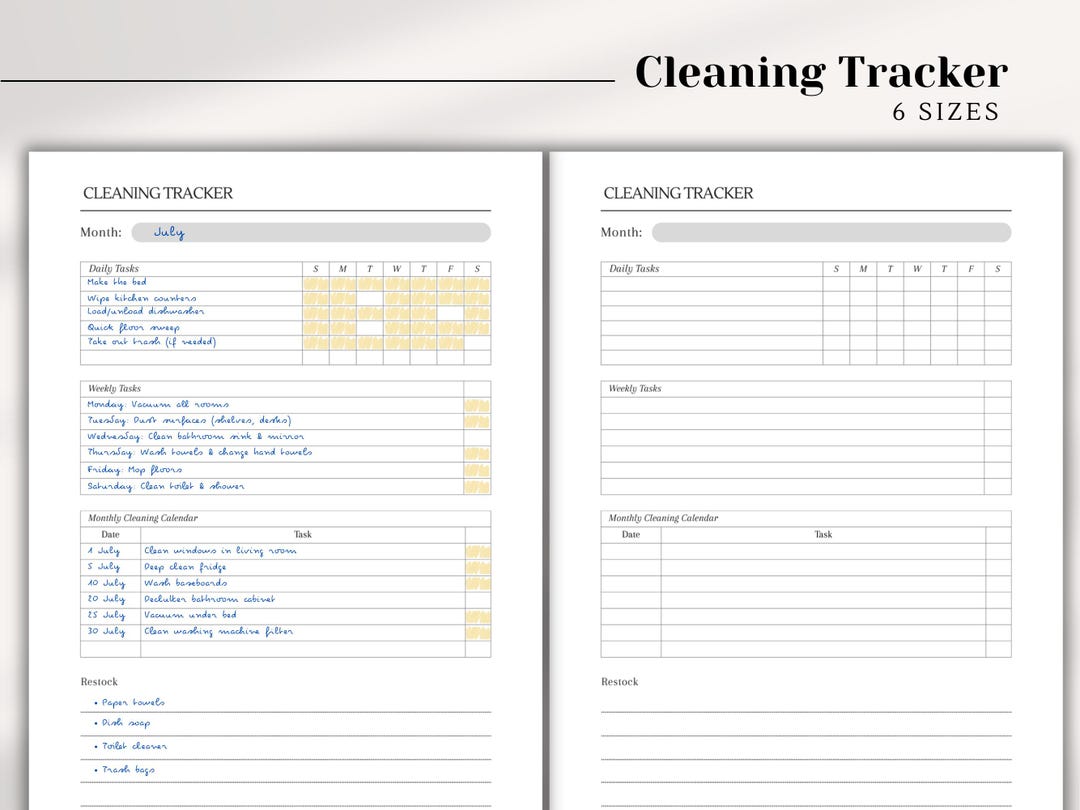 Printable Cleaning Tracker: Daily, Weekly, Monthly Chores (digital ...