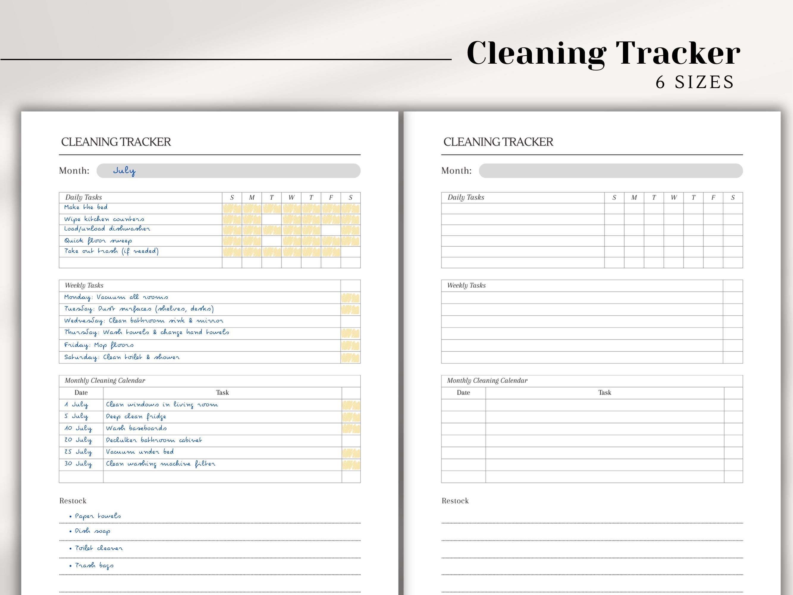 Printable Cleaning Tracker: Daily, Weekly, Monthly Chores (digital ...