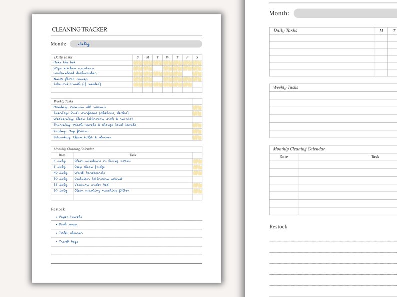 Printable Cleaning Tracker: Daily, Weekly, Monthly Chores (digital ...