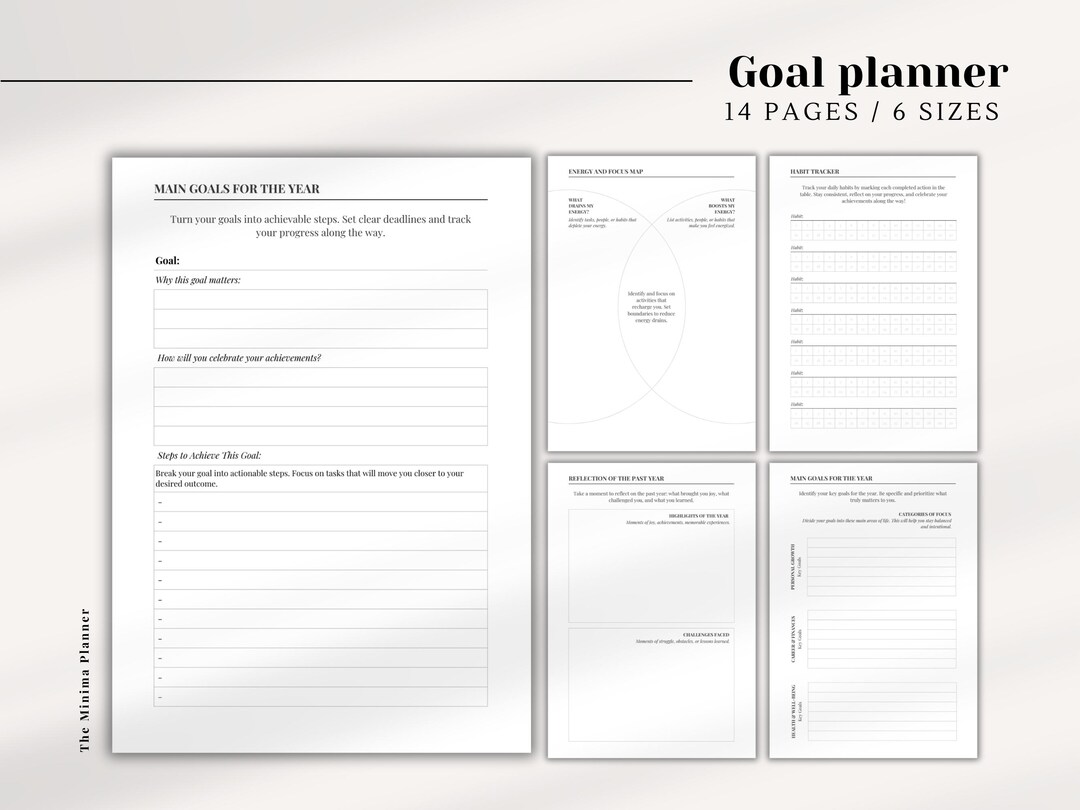 Printable Yearly Goal Planner: Habit Tracker, Bucket List (digital ...