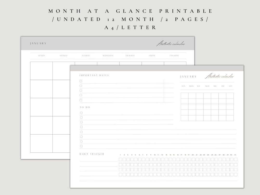 Month at a Glance Printable, Monthly Dashboard, Monthly Overview ...