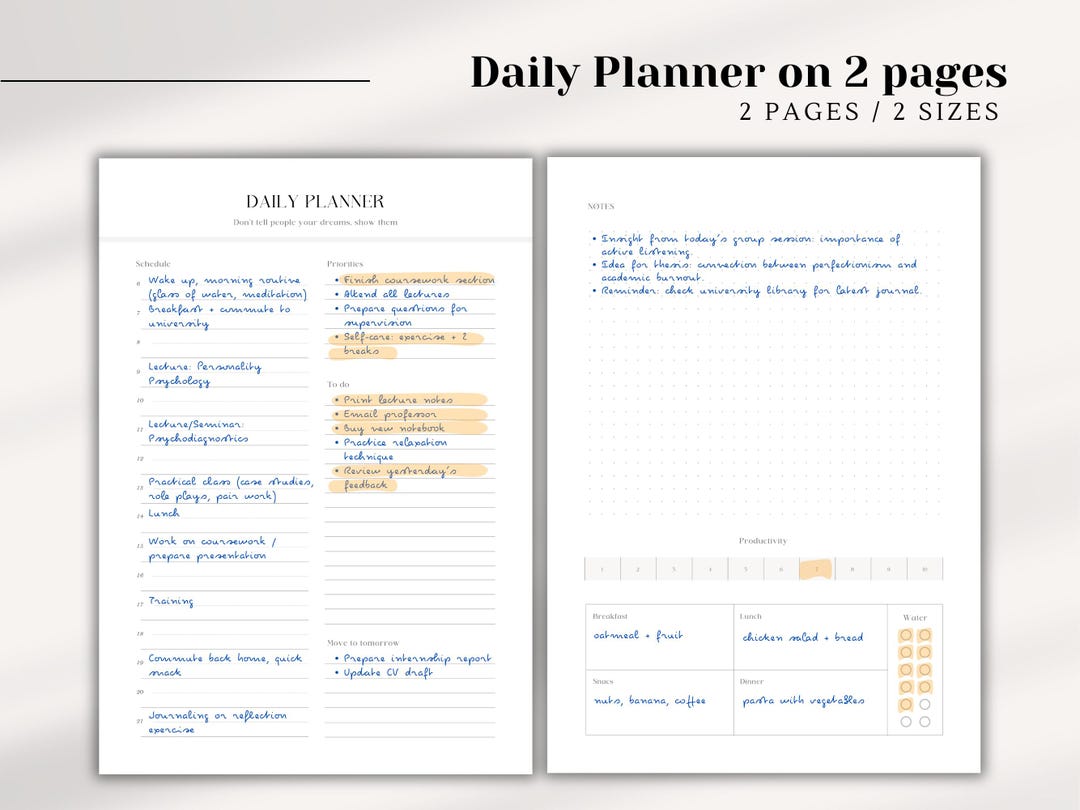 Printable Daily Planner – 2 Page Layout, Daily Planner Printable, 2 ...