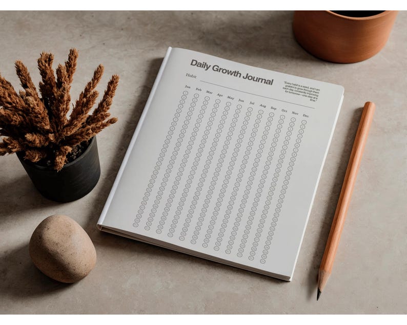 Yearly Habit Tracker Printable, Daily Growth Journal, Minimalist Annual ...