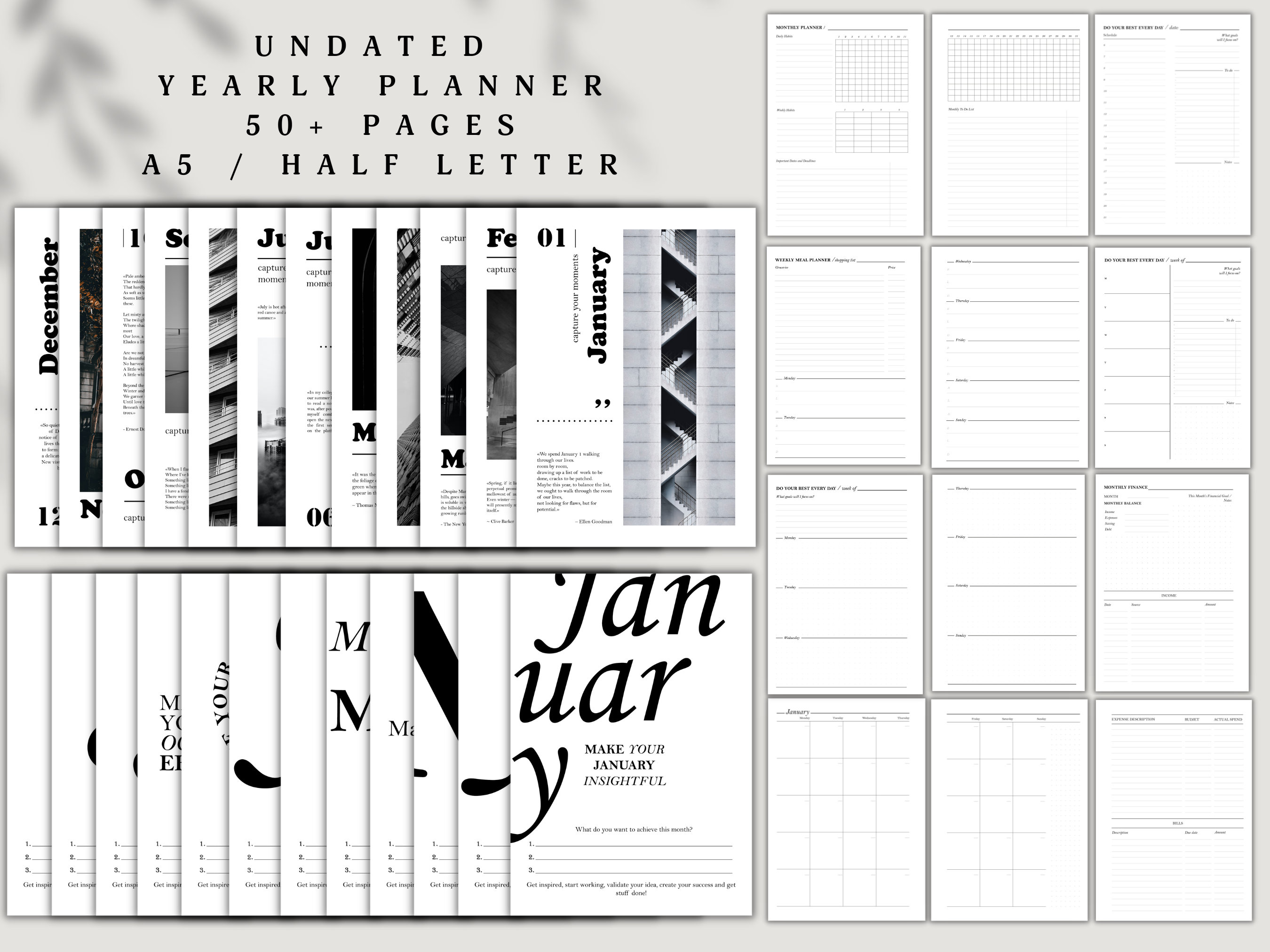 Undated Planner, Daily, Weekly, Monthly, Yearly, Meal, Finance ...