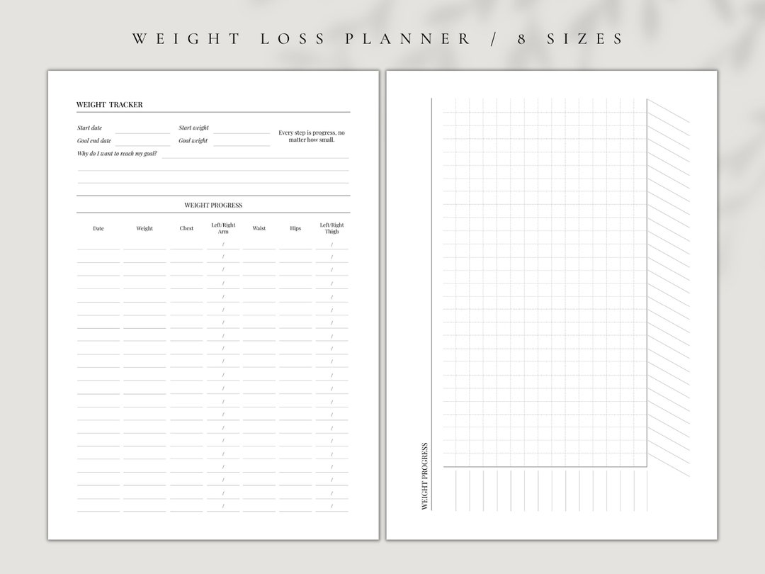 Printable Weight Tracker, Weight Log Template, Weight Loss Planner ...