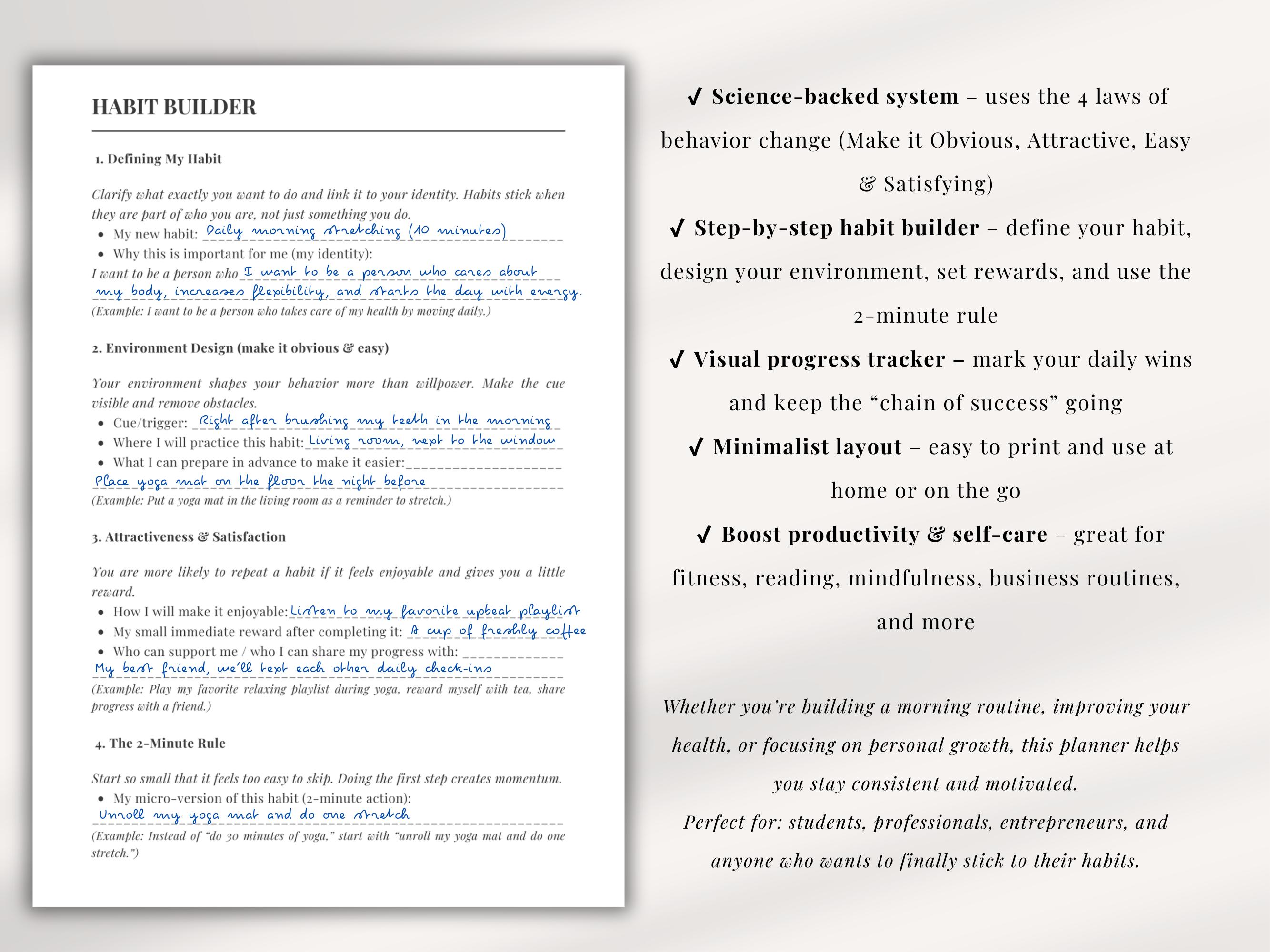 Habit Tracker & Habit Builder, Printable Goal Tracker, Behavioral ...