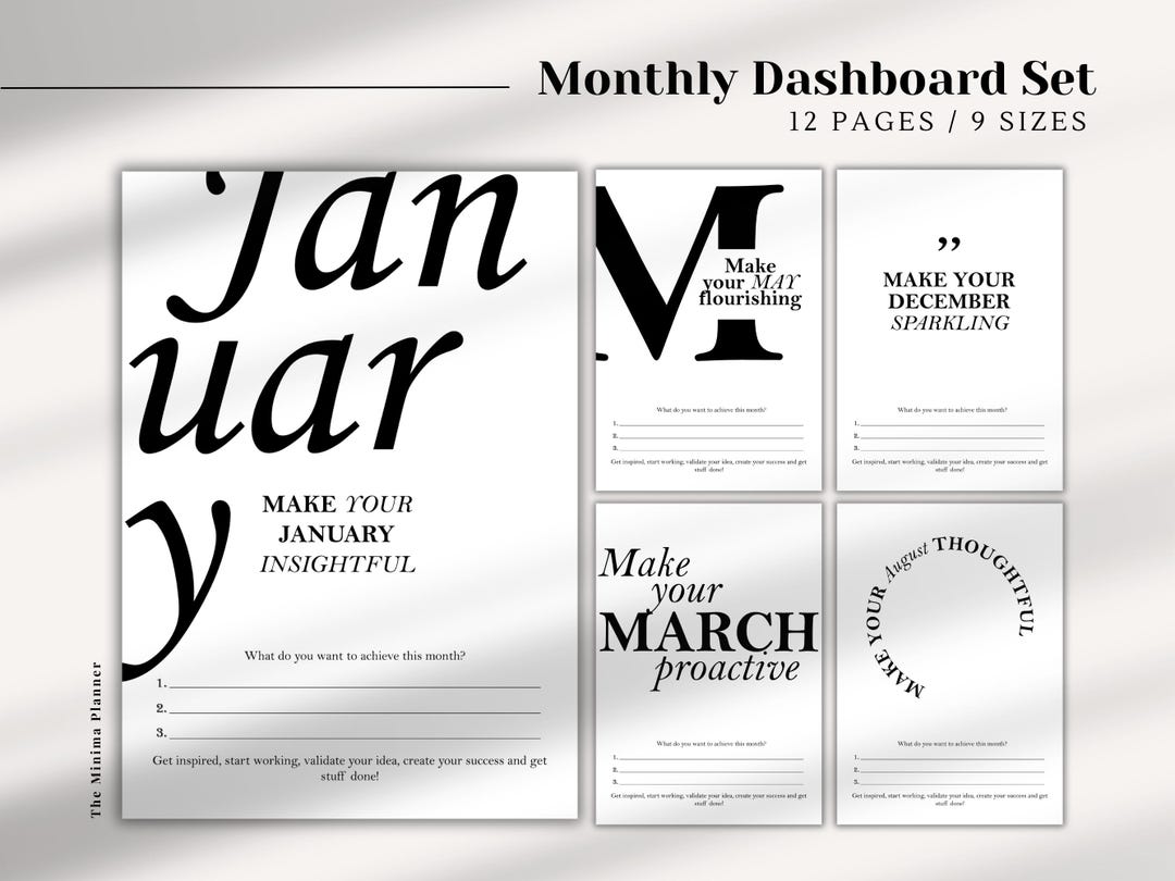 Monthly Printable Planner, Dashboard Set Inserts, A5, A4, Letter ...