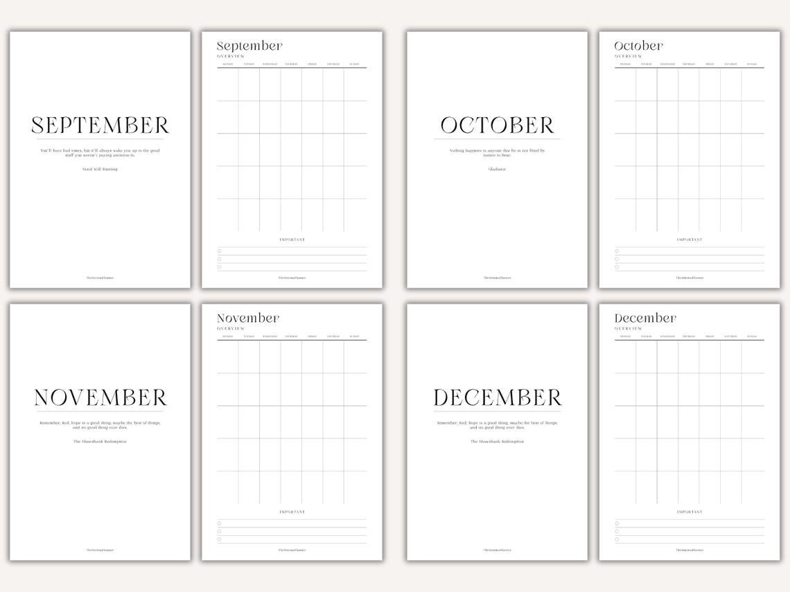 Undated Monthly Calendar, Printable Calendar, Planner Dashboard ...