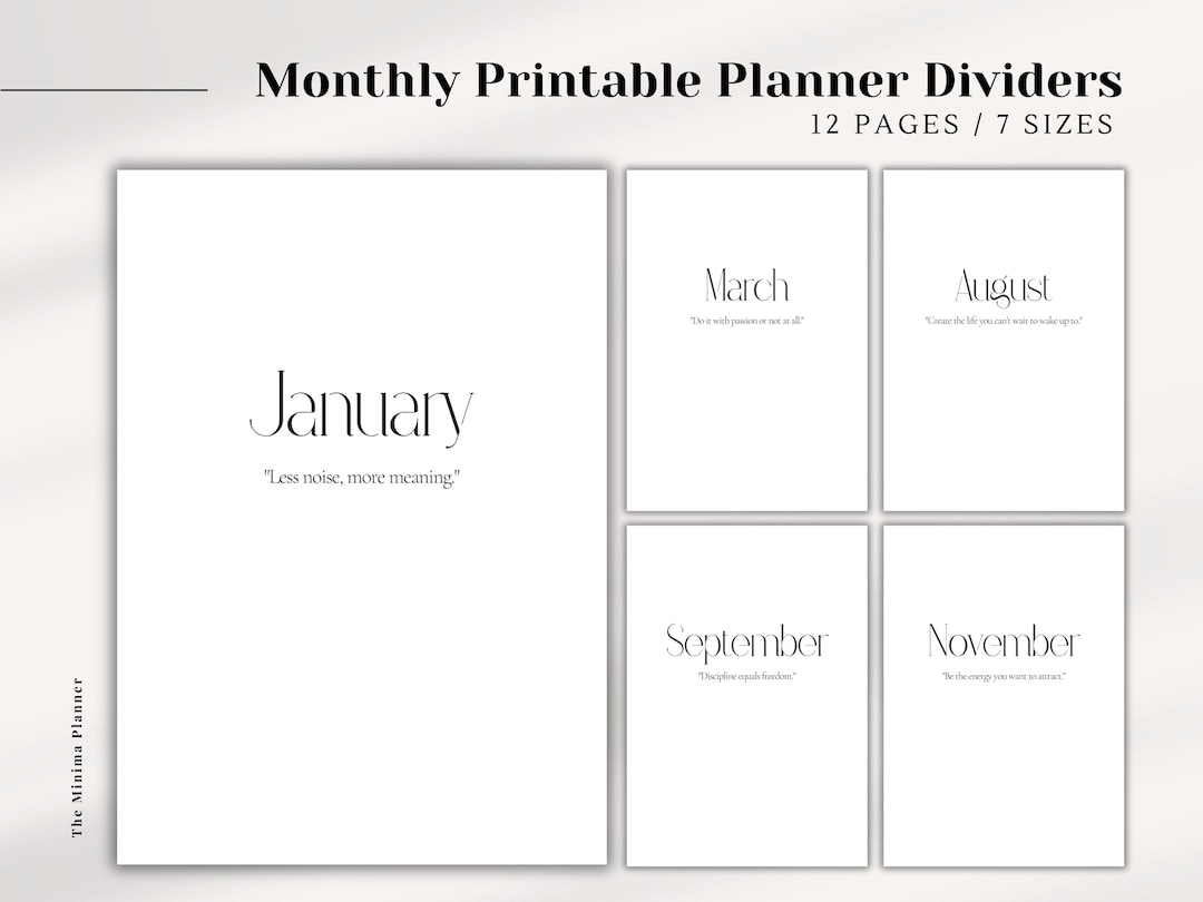 MONTHLY PRINTABLE Planner, Dashboard Set, A5, Personal Size/wide, Half ...