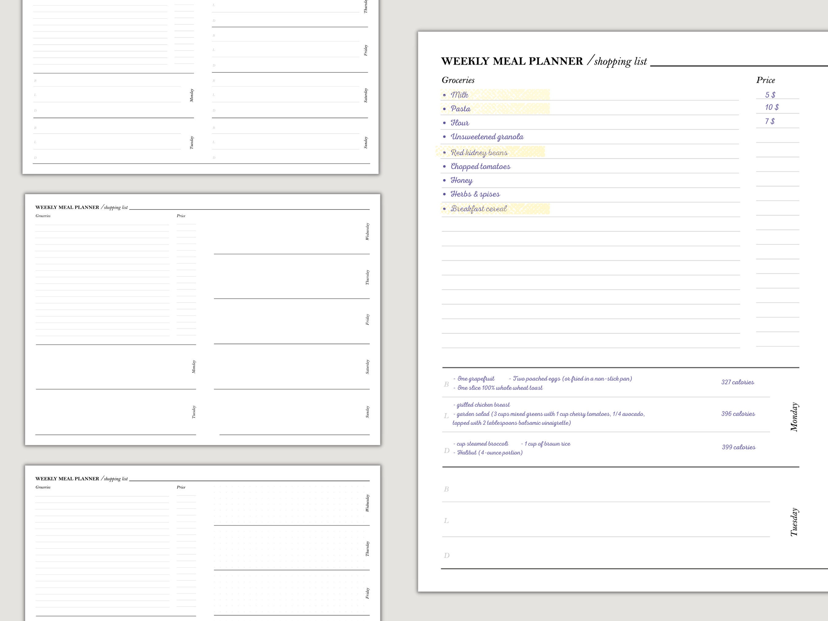 Meal Plan With Grocery List A4 Letter Printable Planner Inserts Meal Plan With Grocery List A4 Letter Printable Planner Inserts