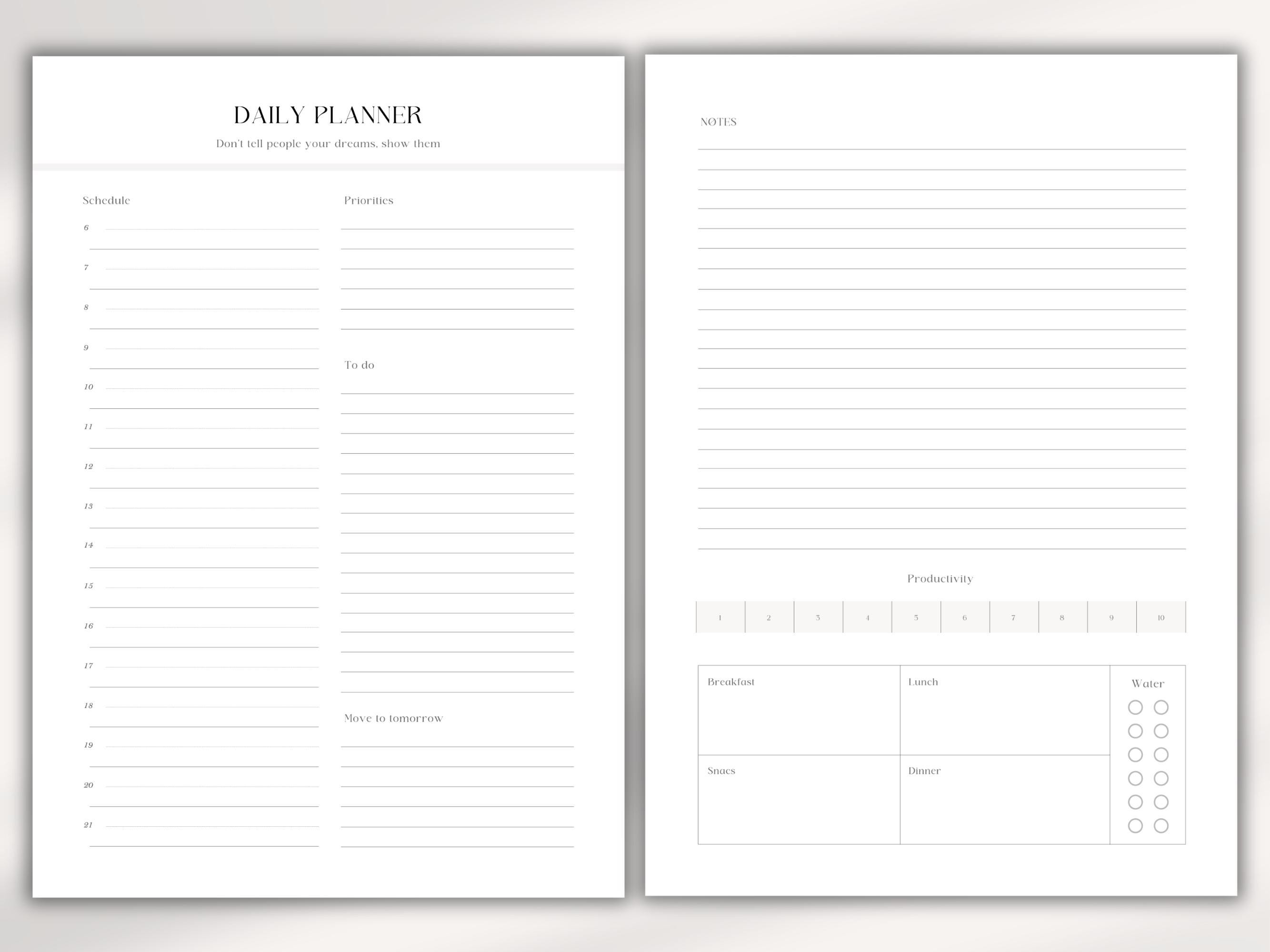 Printable Daily Planner – 2 Page Layout, Daily Planner Printable, 2 ...
