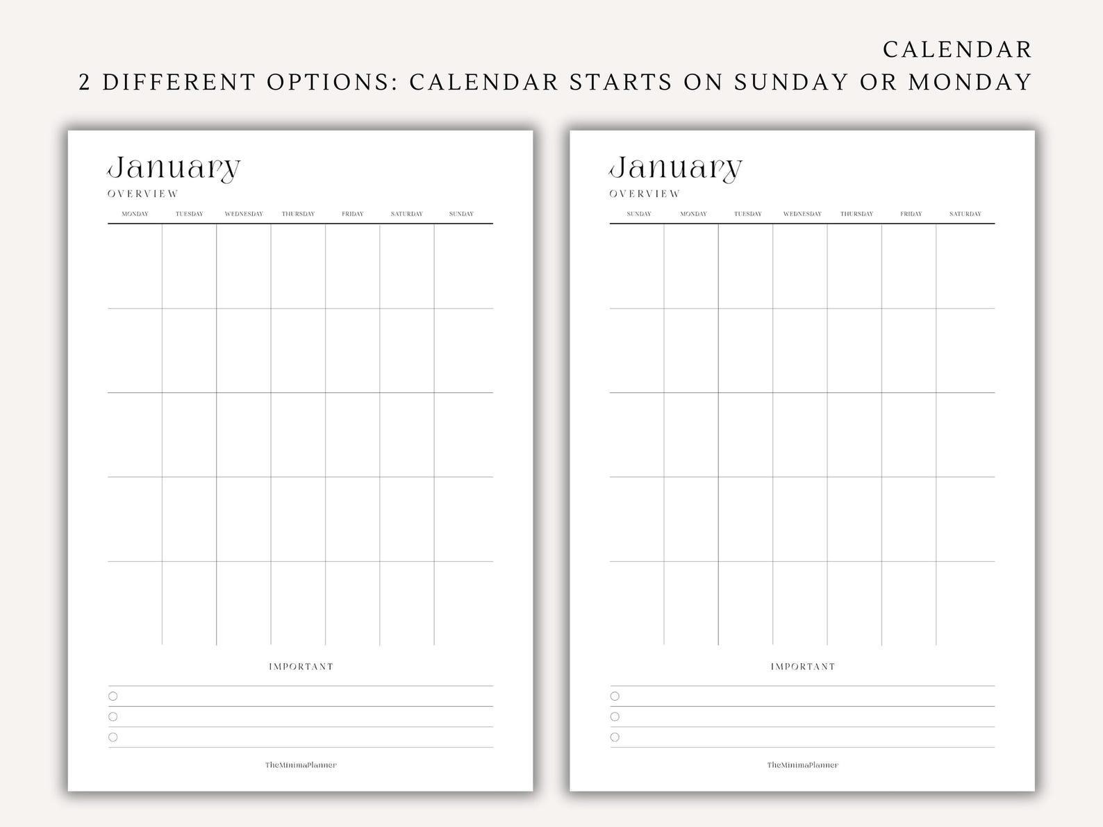 Undated Monthly Calendar, Printable Calendar, Planner Dashboard ...