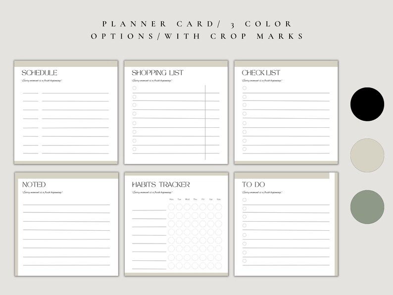 Printable Planner Cards | 3 Color Options | Planner Cards | Journal ...