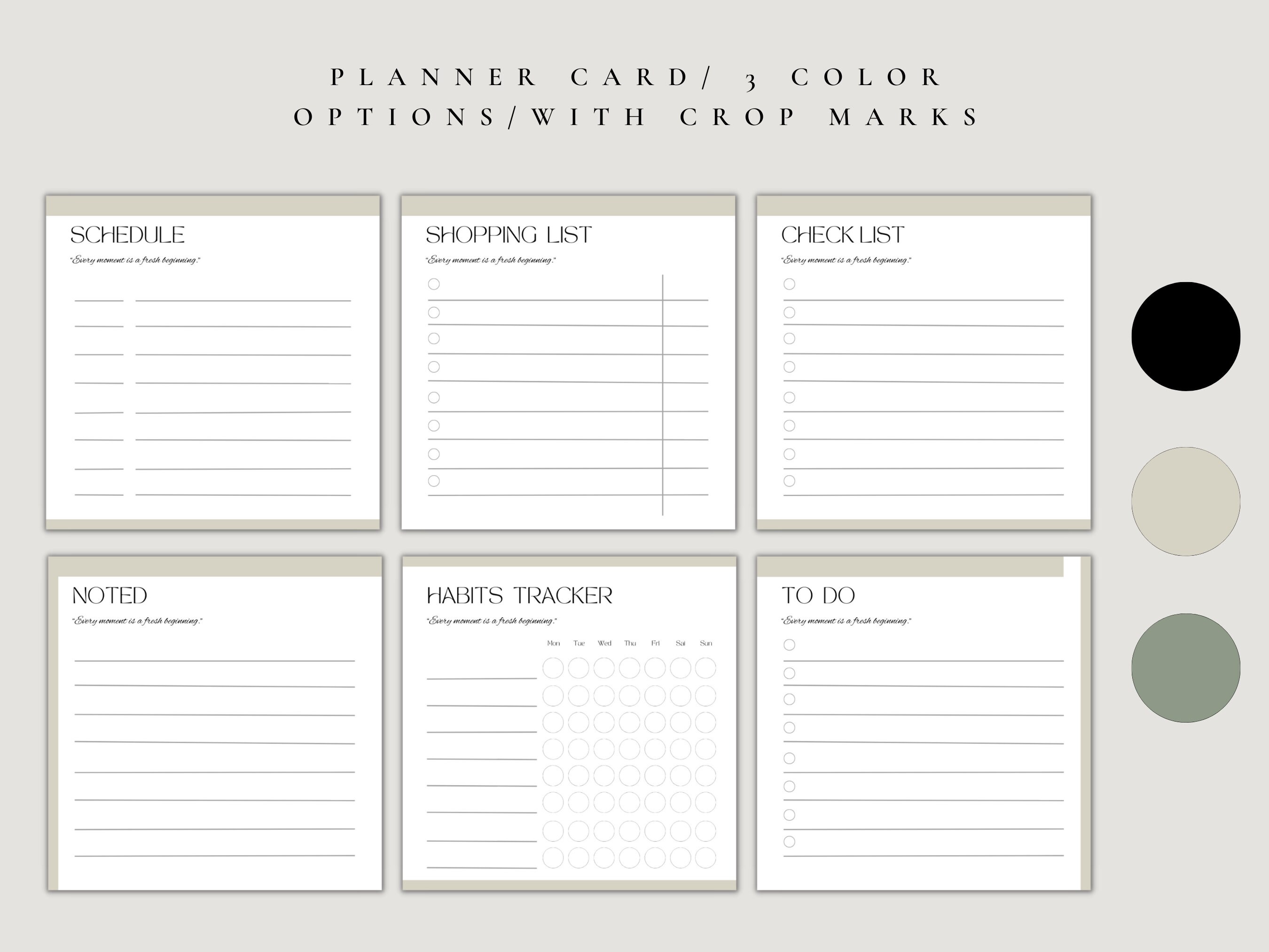 Printable Planner Cards 3 Color Options Planner Cards Journal Cards ...