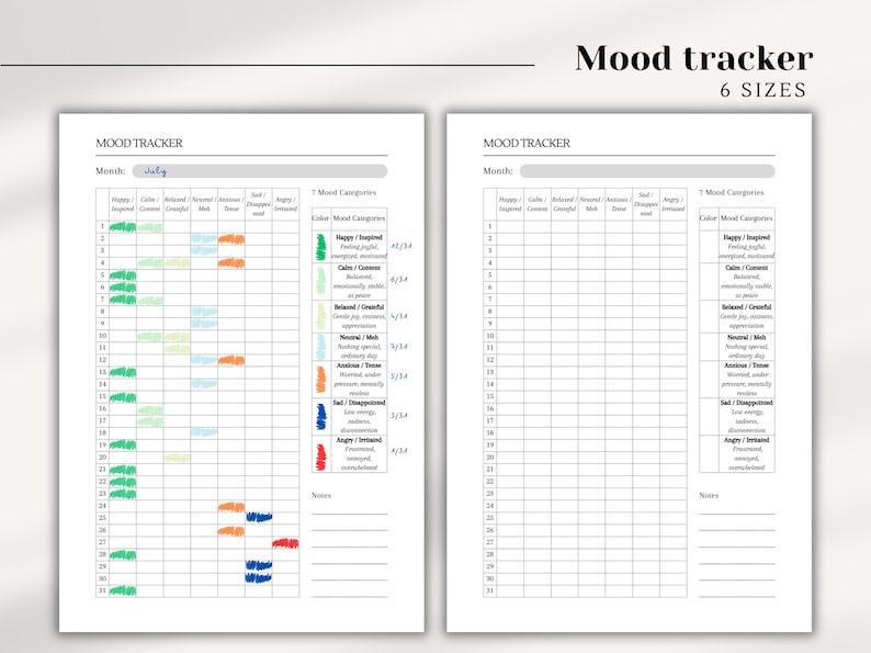 Mood Tracker Printable, Mood Journal, Emotion Tracker in A5, Half ...