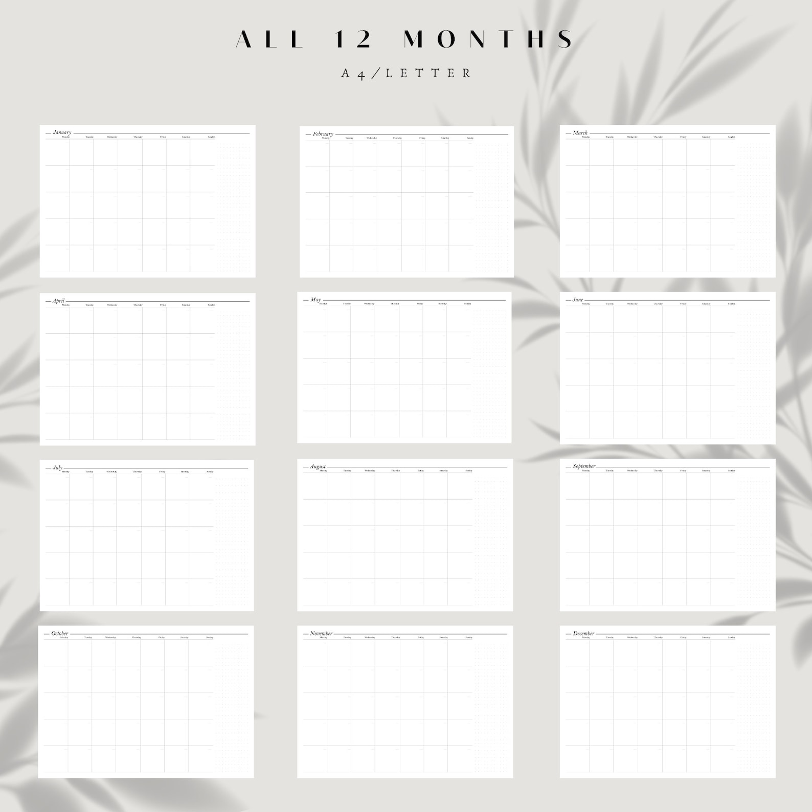 Monthly Planner Printable, Undated Month on 1 Page, Calendar, Month at ...